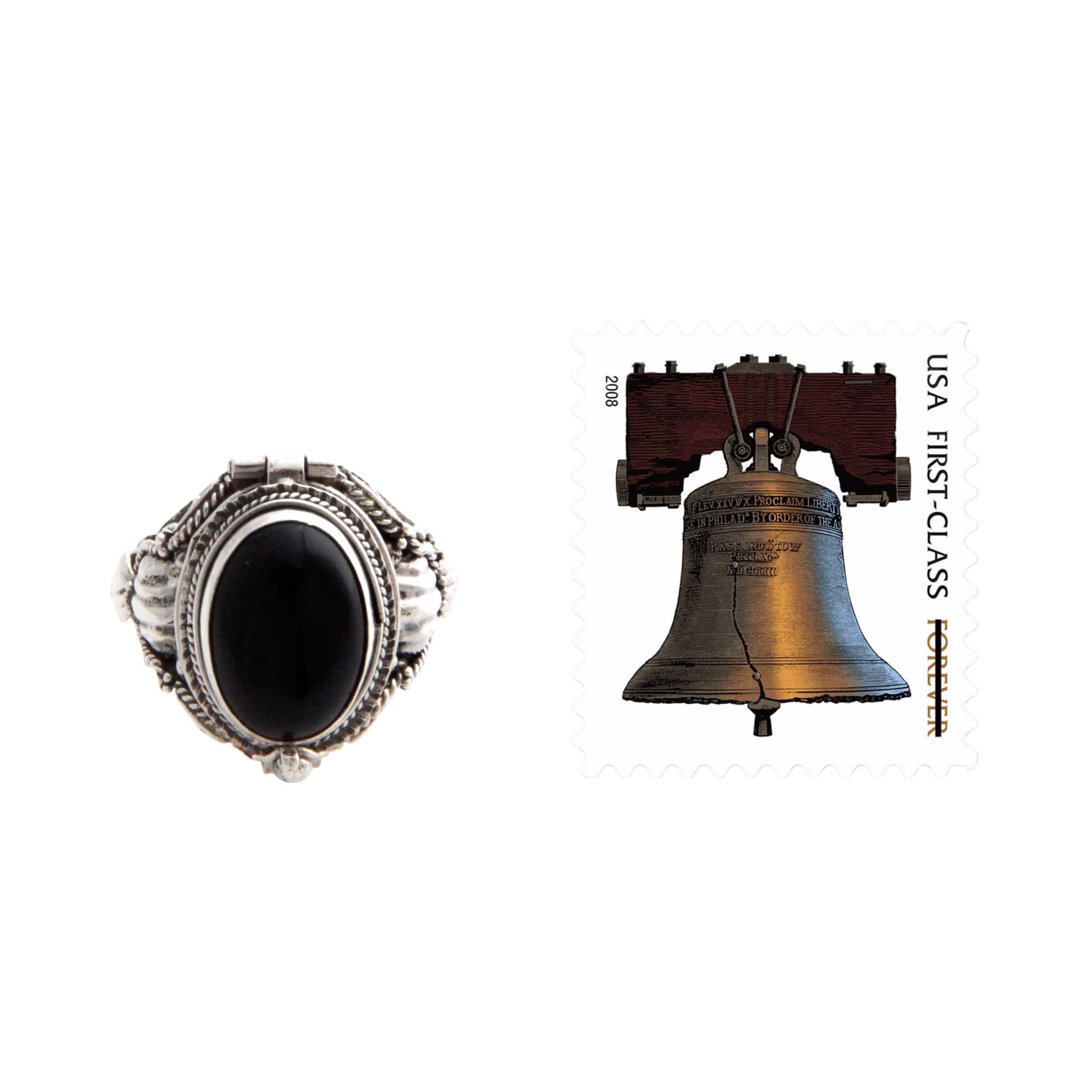 NOVICA Artisan Handmade Onyx Cocktail Ring Sterling Silver with Top Compartment Black Locket Indonesia Birthstone [crownbezel 0.5 in L x 0.8 in W x 0.4 in H Band Width 3 mm W] ' Goth Secrets'