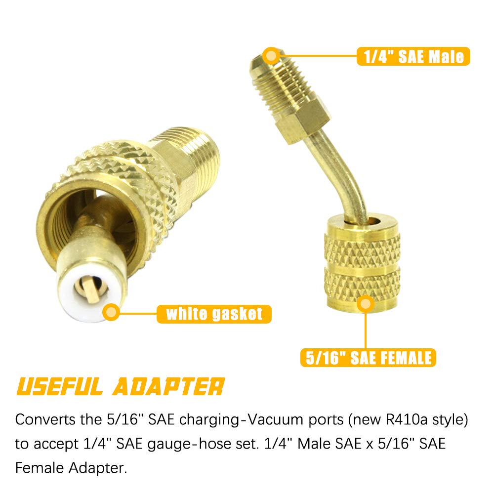 R410A Adapter 5/16 Inch SAE Female and 1/4 Inch Male Quick Coupler Angled Charging Vacuum Adapter R410A Connector with Thimble Mini Split System