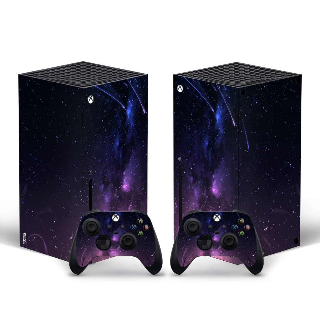 Whole Body Protective Vinyl Skin Decal Cover for Series X Console with Two Free Wireless Controller Decals - Purple Starry Sky