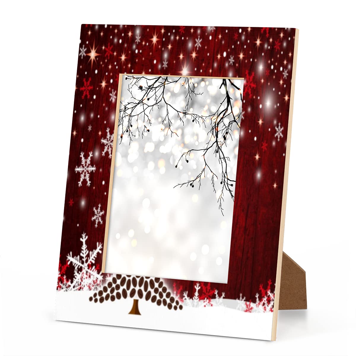 Pardick Christmas Tree 4x6 Picture Frame, Snowflake Red Wooden Photo Frames for Tabletop and Wall Display, Picture Frame Home Office Decor