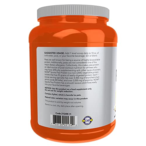 NOW Sports Nutrition, Pea Protein 25 g With BCAAs, Easily Digested, Vanilla Toffee Powder, 2-Pound