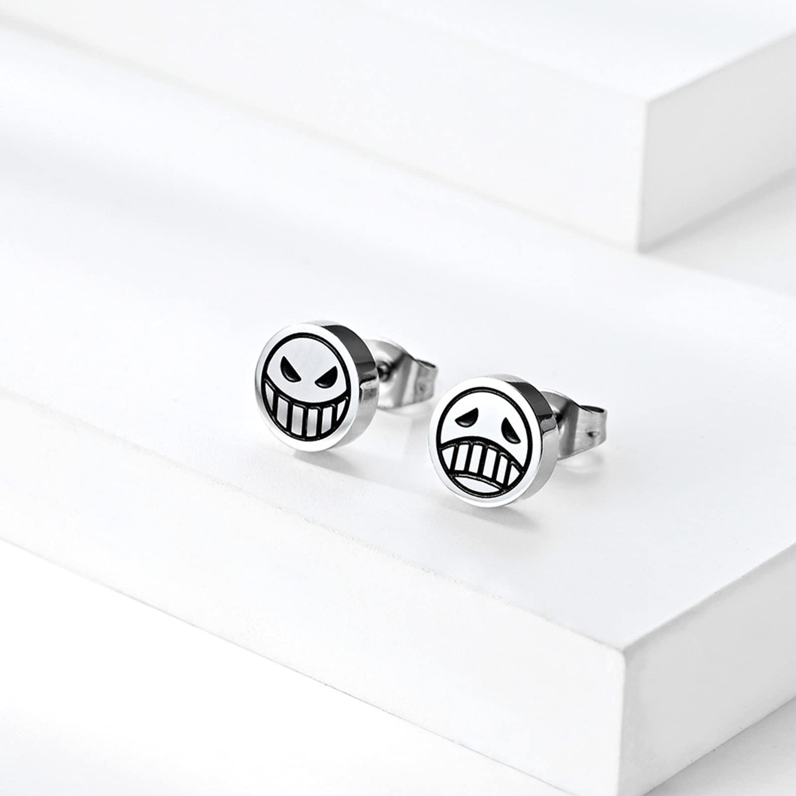 Smiley face earrings Happy Unhappy Stud Earrings Anime Cosplay Earrings for Women Man suitable for Sensitive Ears (Style A)