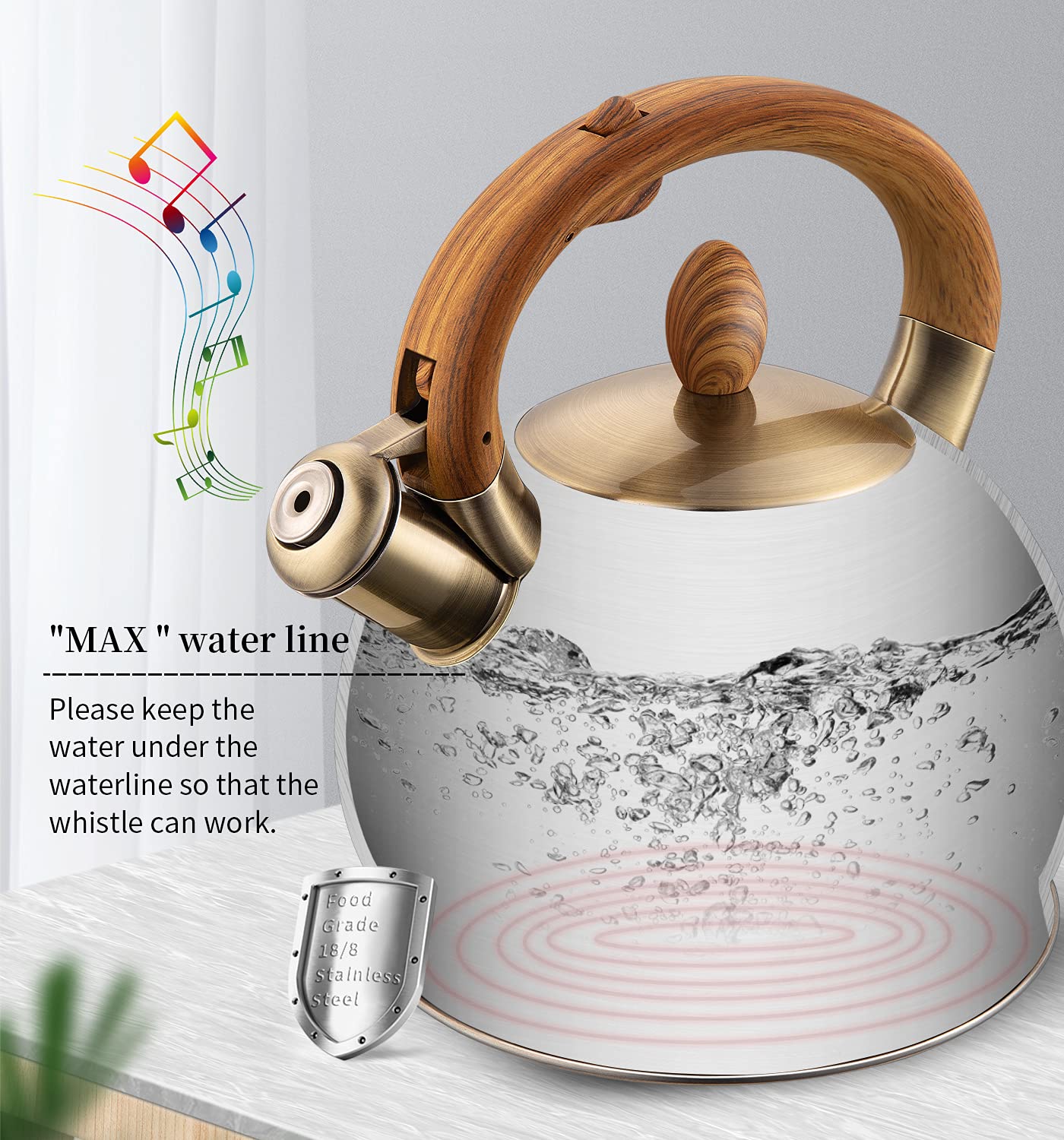 VICALINA Tea Kettle & Tea Pot, Stainless Steel Tea Kettle for Stove top, 2.64 Quart Whistling Loud Tea Kettles (Polished Gradient Green Blue)