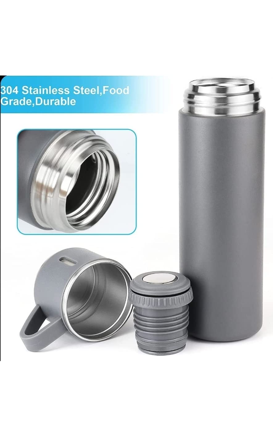 Stainless Steel Thermo 500ML/16.9oz Flask Double Wall Sports Bottle Vacuum Insulated for Coffee Hot Drink and Cold Drink Water Flask with 2 Cups(Gray,Set)