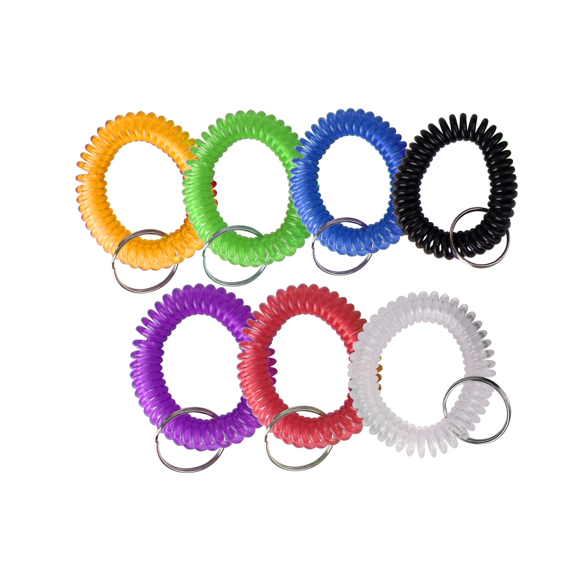 sansheng Pack of 70 Wrist Coil Keychain,Wrist Coil Key Ring,Stretchable Coil Keychain Bracelet,Plastic Coil Wrist Keychains(7 Colours)