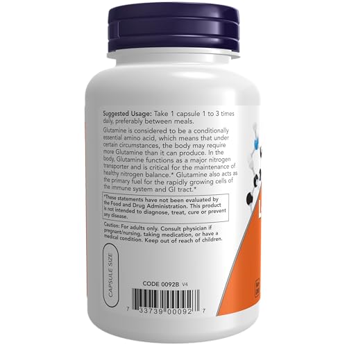 NOW Supplements, L-Glutamine 500 mg, Nitrogen Transporter*, Amino Acid, 120 Veg Capsules