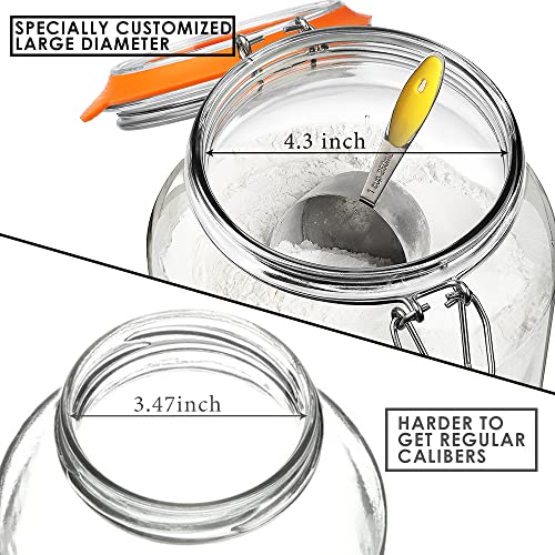 Super Wide-Mouth Glass Jars with Hinged Lids, 1-Gallon (4100 ML) Leak Proof Glass Canning Jars with Airtight Lids and 2 Measurement Marks. Large Capacity, Sturdy For Canning, Overnight Oats, 2-Pack