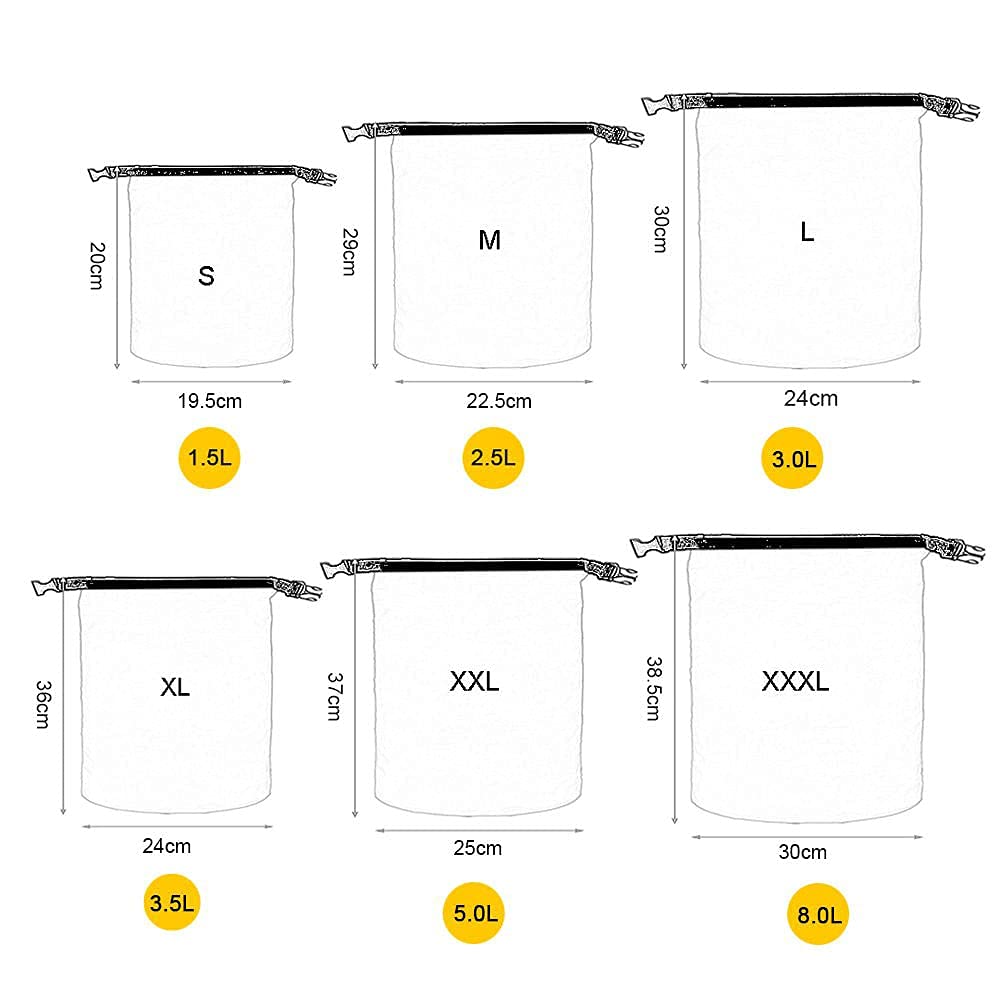 Stuff Sack Set 6-Pack,Outdoor Waterproof Bag Dry Sack for Traveling Hiking Boating (1.5L&2.5L&3.0L&3.5L&5.0L&8.0L)