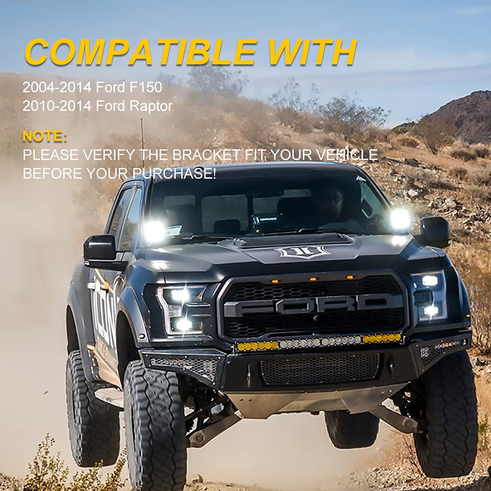 Samman F150 Hood Ditch Light Mount Raptor Engine Hood Hinge LED Pods Mounting Brackets for LED Cube LED Pods Antenna Compatible with Ford F150 2004-2014 & 1st Gen SVT Raptor