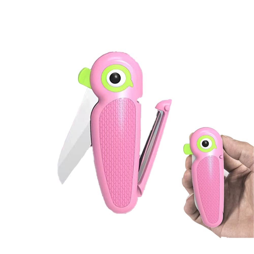 X.SSTTXN Ceramic Fruit knife, Portable Ceramic Paring Knife - Small Folding Knife, Ceramic Peeler 2 in 1, Cute Portable Fruit Knife for Travel, Home, Office (Pink)