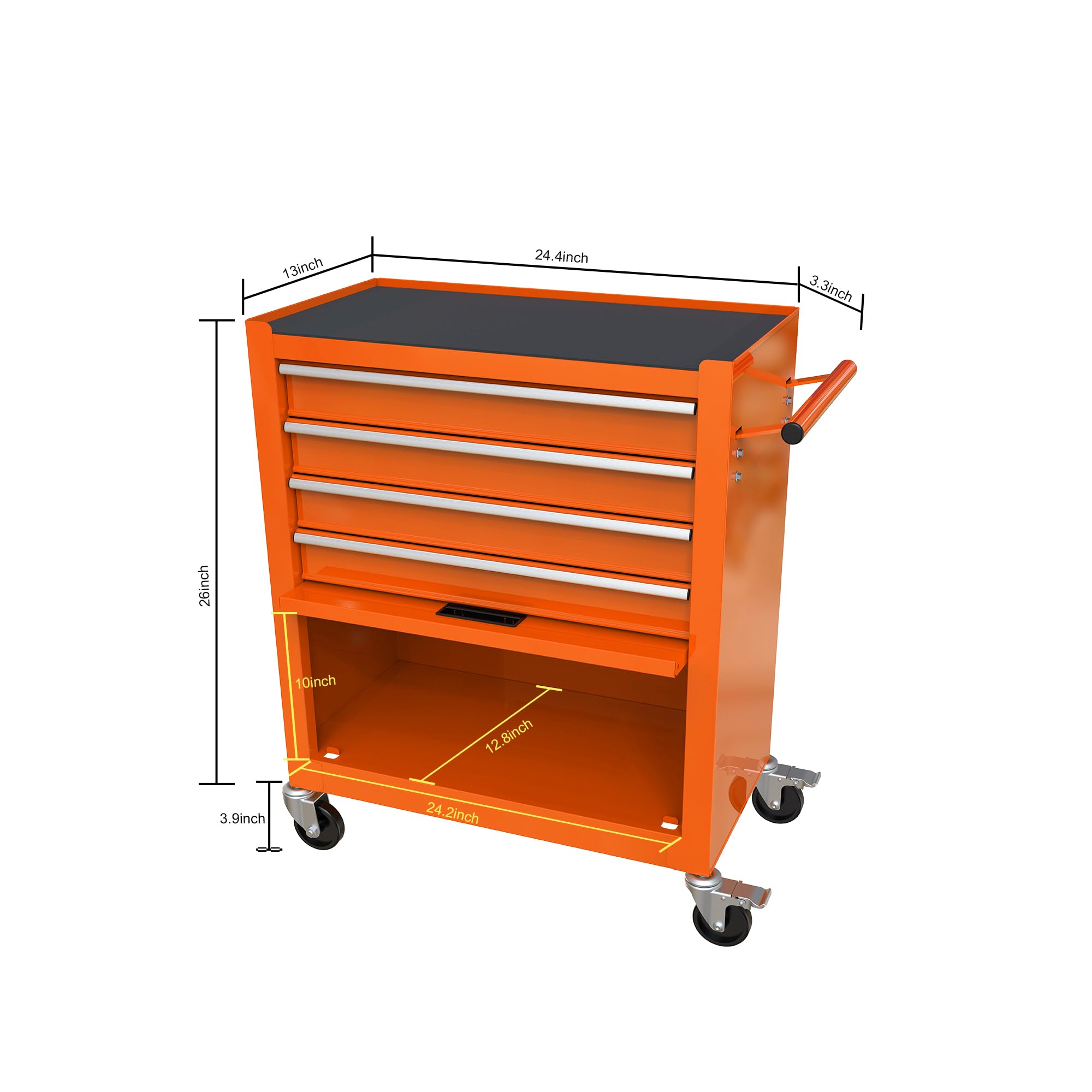 PULLAFUN Tool Chest, 4 Drawers Rolling Tool Storage Cabinet, Multifunctional Tool Cart on Wheels for Garage Workshop Warehouse Repair Shop