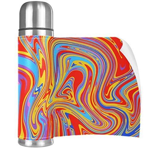 Stainless Steel Leather Vacuum Insulated Mug Marble Texture Thermos Water Bottle for Hot and Cold Drinks Kids Adults 16 Oz