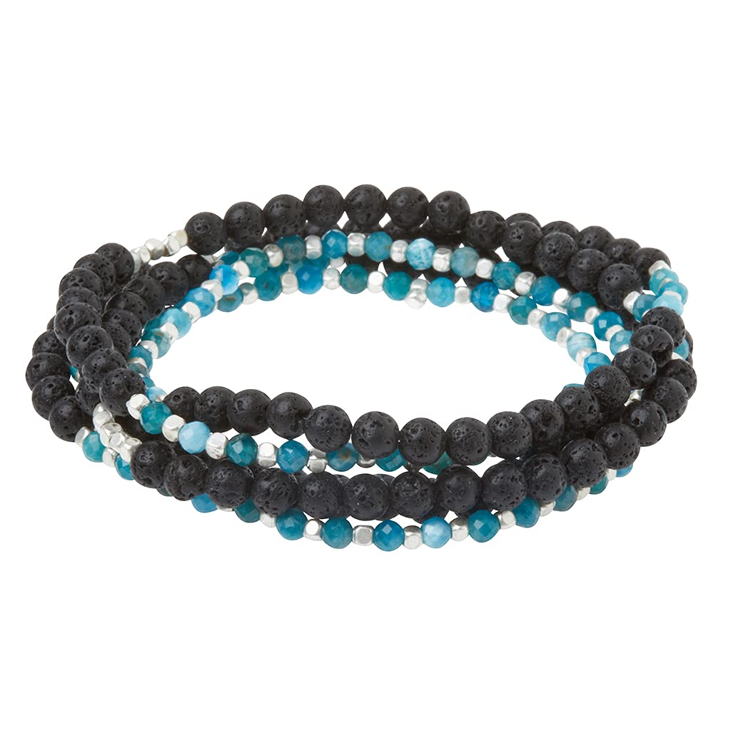 Scout Curated Wears - Women's Stone Duo Wrap Bracelet/Necklace/Pin - Lava & Apatite/Silver