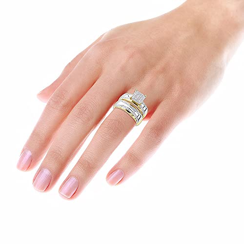 Two Tone 14K Rose Gold Plated 925 Wedding Band & Engagement Trio Ring Set 1.00CTW Round D/VVS1 Diamonds In Square Bridal Set427