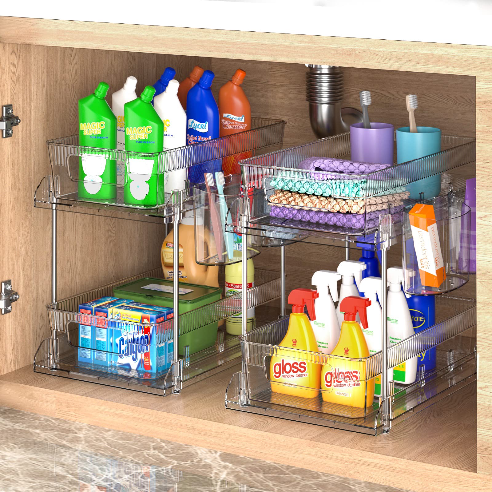 VIVAIVE 2-Tier Bathroom Organizer with Removable Dividers, 11.5" x 7.4" x 10.8" - Space-Saving and Practical Storage Solution