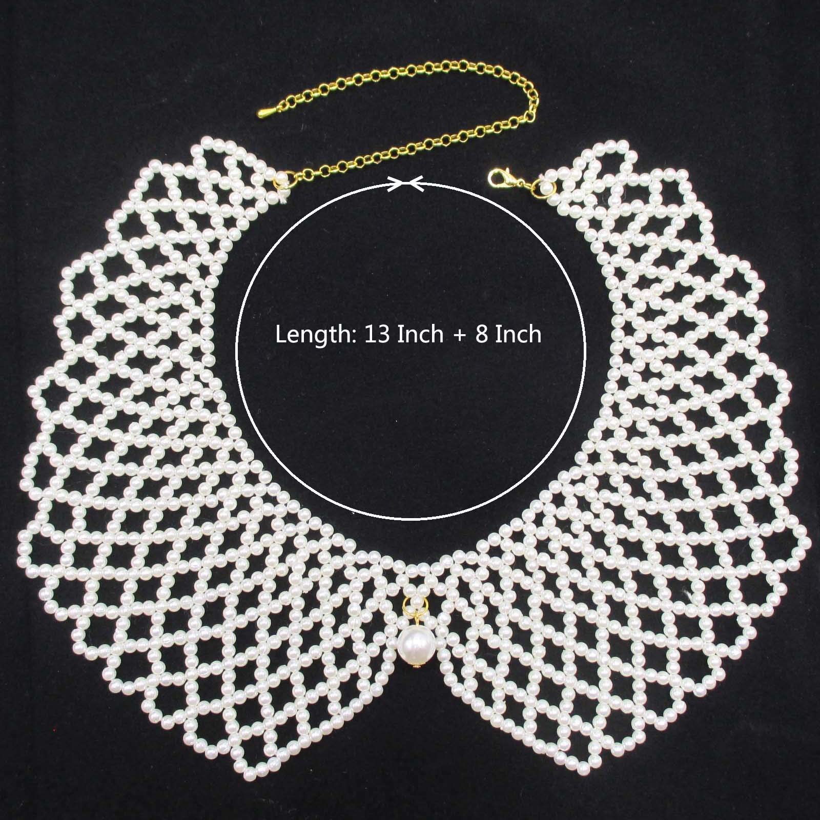 Trimscraft Collar Necklace Simulated Pearl Beads Bib Statement Detachable False Collar for Women