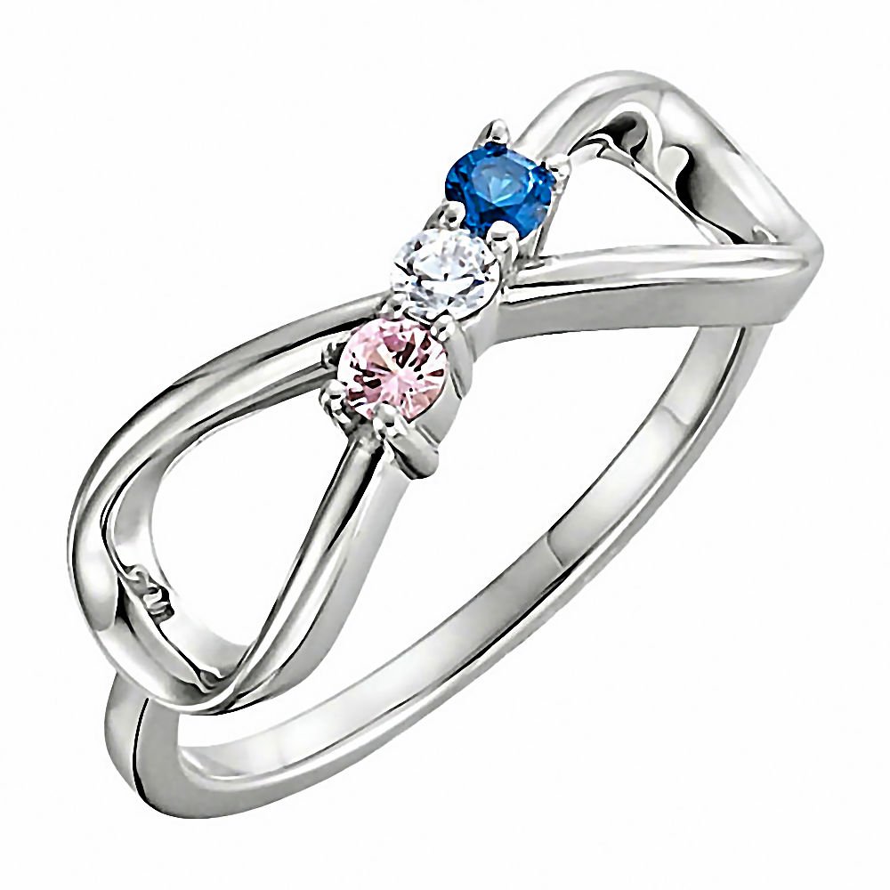 Personalized Mothers Infinity Symbol Ring with 3 Birth Month Stones Custom Made Jewelry 925 Sterling Silver, sz 7.0