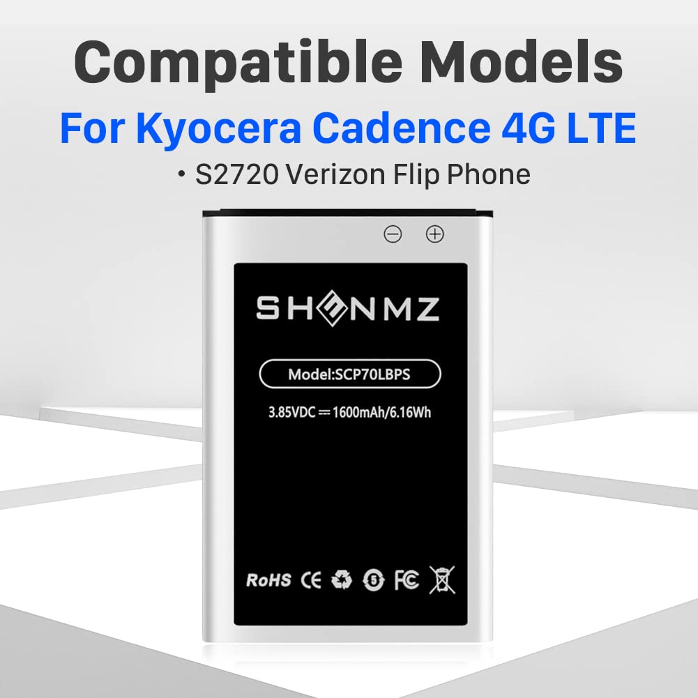 SCP-70LBPS Battery, Upgraded[1600mAh] Super High Capacity New 0 Cycle Replacement Battery for Kyocera Cadence 4G LTE S2720 Verizon Flip Phone Li-ion Battery