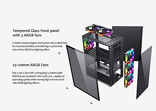 Raidmax i4 Series ATX Desktop Gaming Computer Case USB 3.0 Tempered Glass Window with 120mm ARGB LED Fans (i408)
