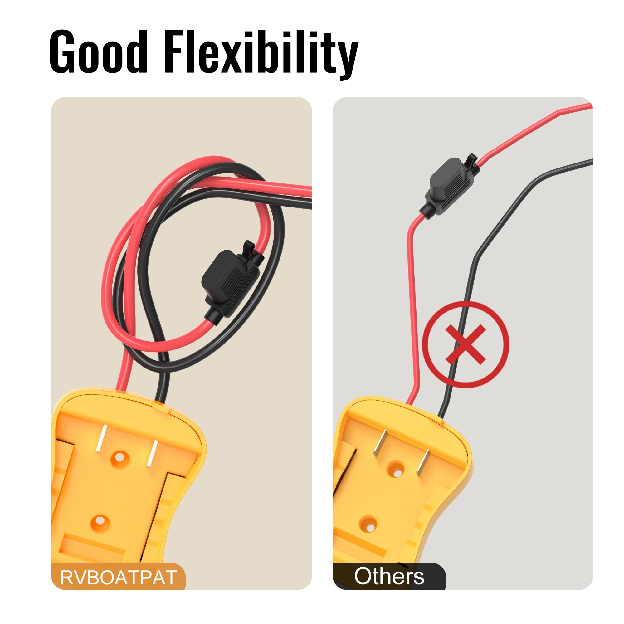 RVBOATPAT 2PCS 20V Battery Adapter for Dewalt Power Wheel Battery Adapter Battery Converter Kit 12 AWG Wire with Fuses and Connectors for Robotic RC Car Toy