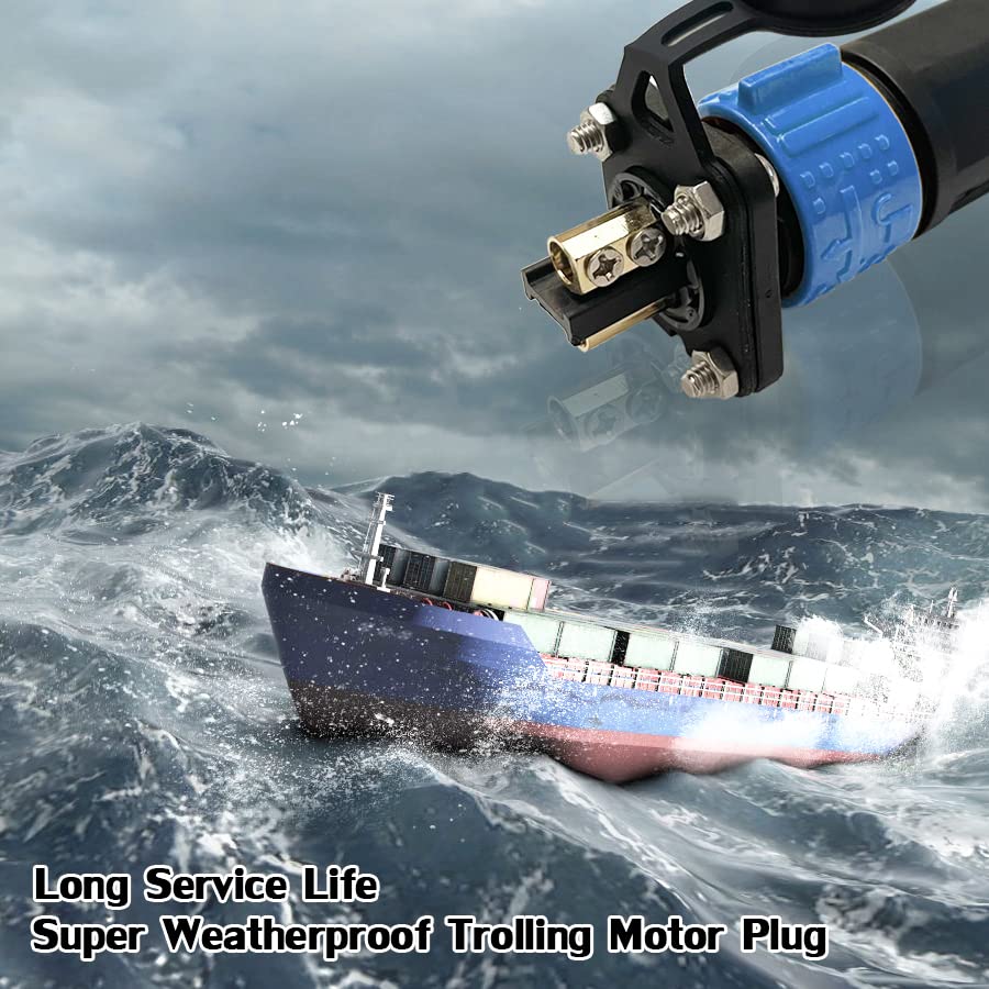 Trolling Motor Plug Receptacle Set, Self-Locking Waterproof Plug Receptacle for Trolling Motor/Downrigger/Fishing Reel,12V/24V/36V/48V Marine Boat DC Power Plug Connector (yellow)