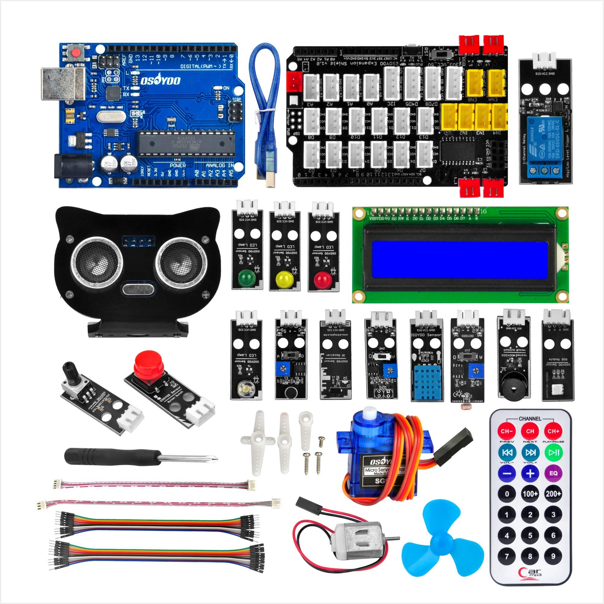 OSOYOO Starter Ultimate Bundle Kit for Arduino | Early STEM Education for Beginners | No Need breadboard | Includes XH2.54 Male Socket Expansion Board and sensors