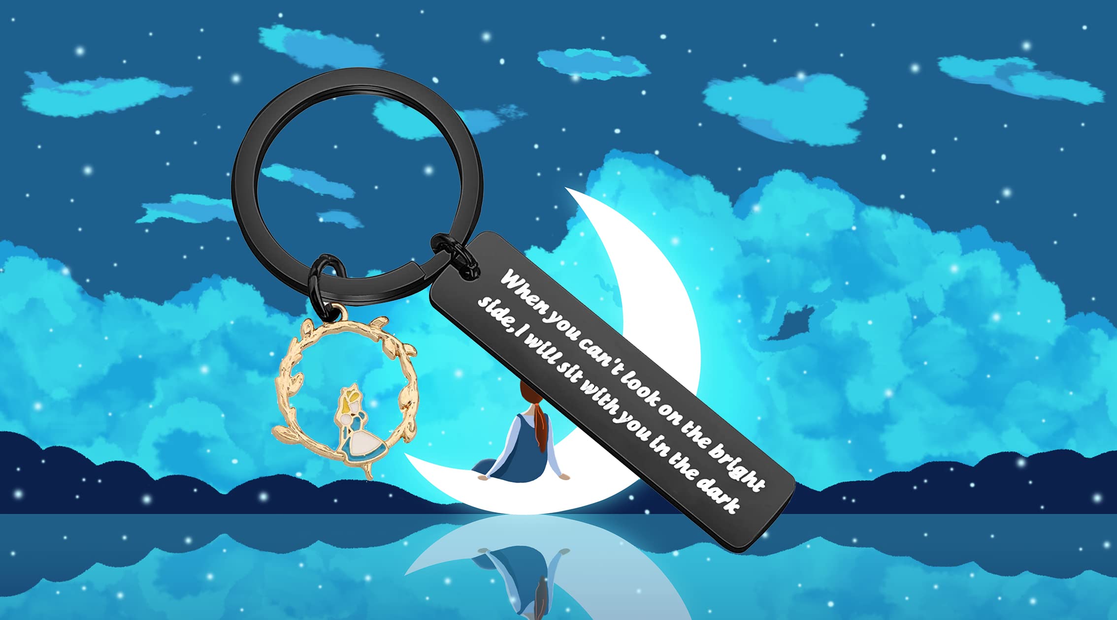 SEIRAA Fairy Tale Gift When you Can't Look on the Bright Side I Will Sit With You in The Dark (black Alic keychain)