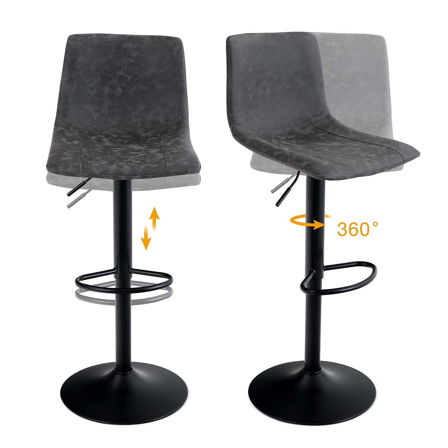 PHI VILLA Swivel Bar Stools Counter Height Set of 2, Adjustable Height, Low Square Back, Grey, 2 Packs