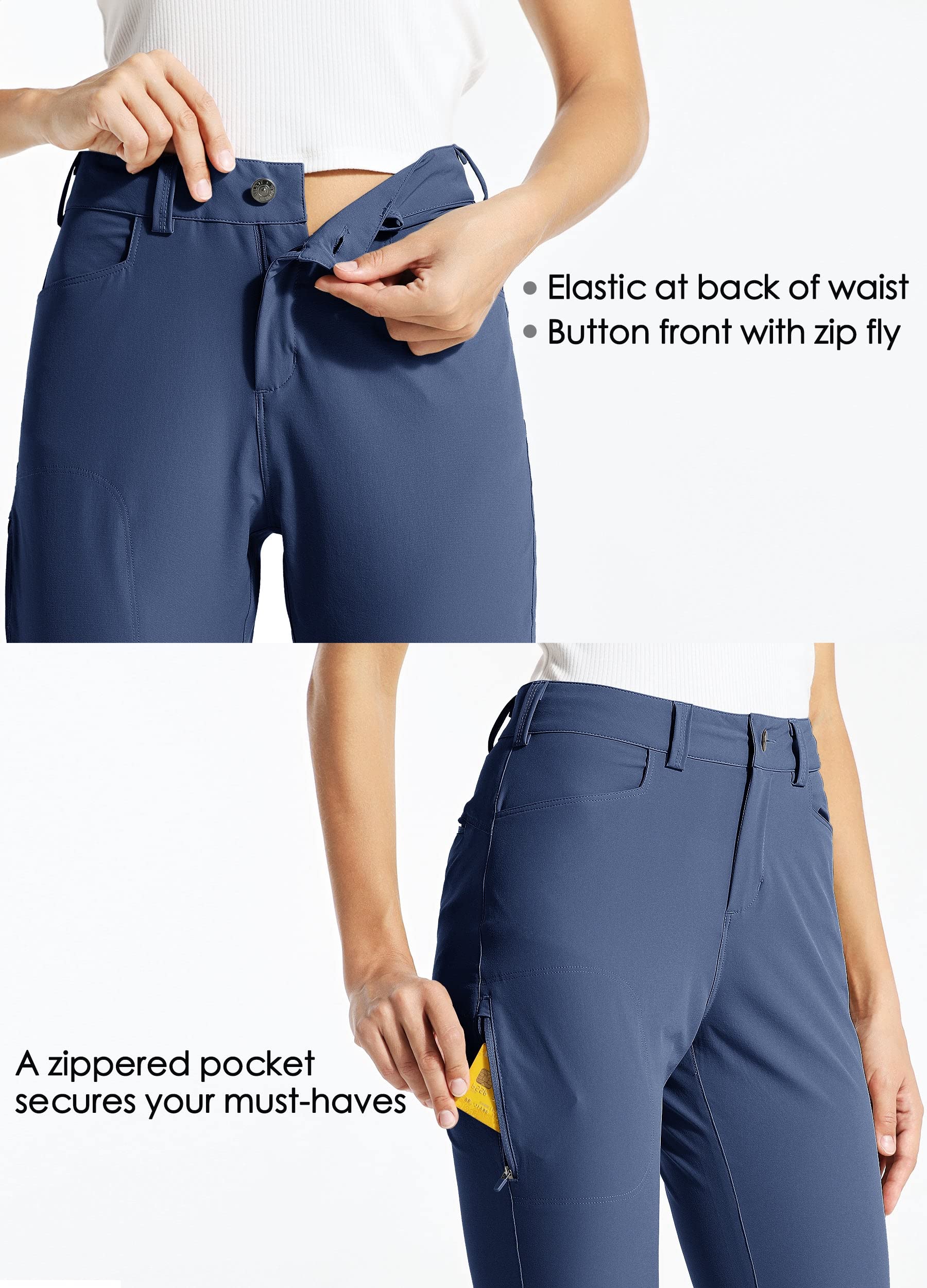 Willit Women's Golf Pants Stretch Lightweight Hiking Pants Quick Dry Casual Pants Water Resistant with Zipper Pocket Navy Blue M
