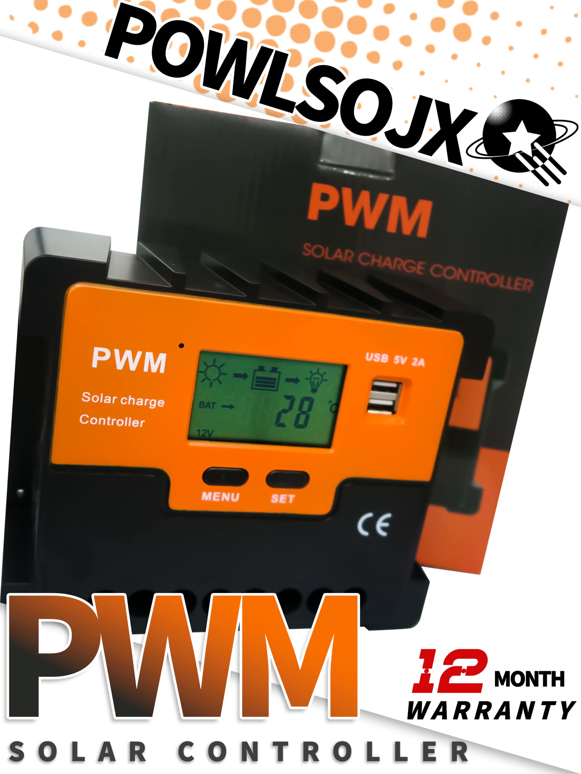 POWLSOJX 80A PWM 48V Solar Charge Controllers with Multi-Protection & LCD Display & 5V USB Output Solar Panel Charger with Temp Sensor (12/24/48V 80A)
