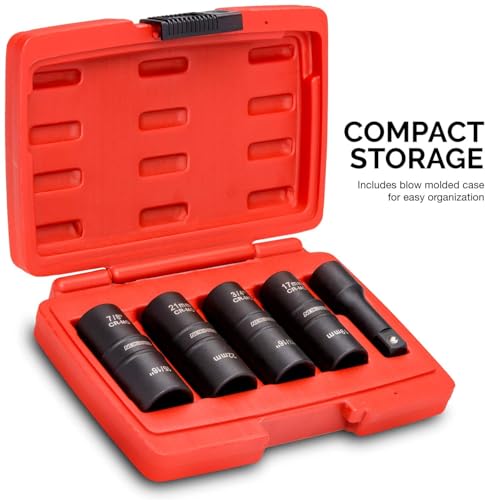 NEIKO 02282B 1/2-Inch-Drive Impact Socket Set, Flip Socket Set, Chrome Moly Steel, Includes 3-Inch Bar Extension, 8 Deep SAE and Metric Sizes, 5 Pieces