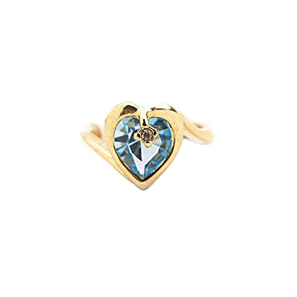 Providence Vintage Jewelry Heart Shape Ring with Aquamarine Austrian Crystal 18k Yellow Gold Plated