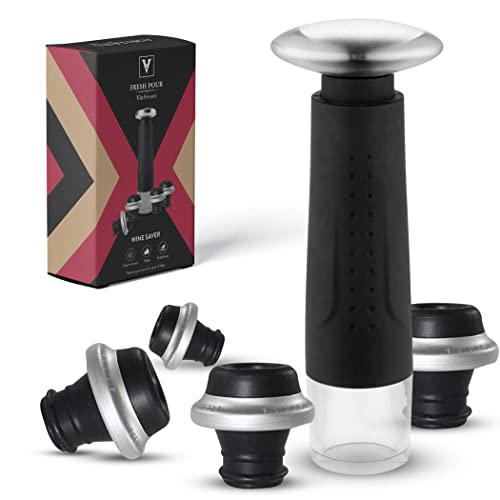 Vin Fresco Wine Saver Vacuum Pump Preserver and Airtight Sealer (4 count) | Bottle Sealer to Keep Wine Fresh (4 wine bottle stoppers included)