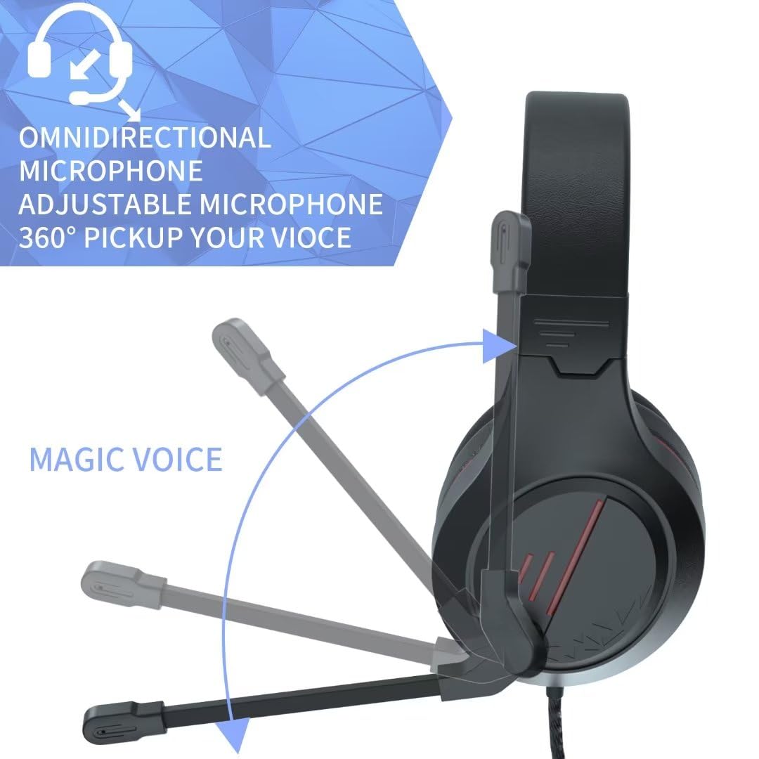 Mokochy 3.5mm Gaming Headset for PC,Headphone with Microphone Wired Headset Passive Noise canceling Earmuffs 50mm Neodymium Magnet Speaker Headset- Red