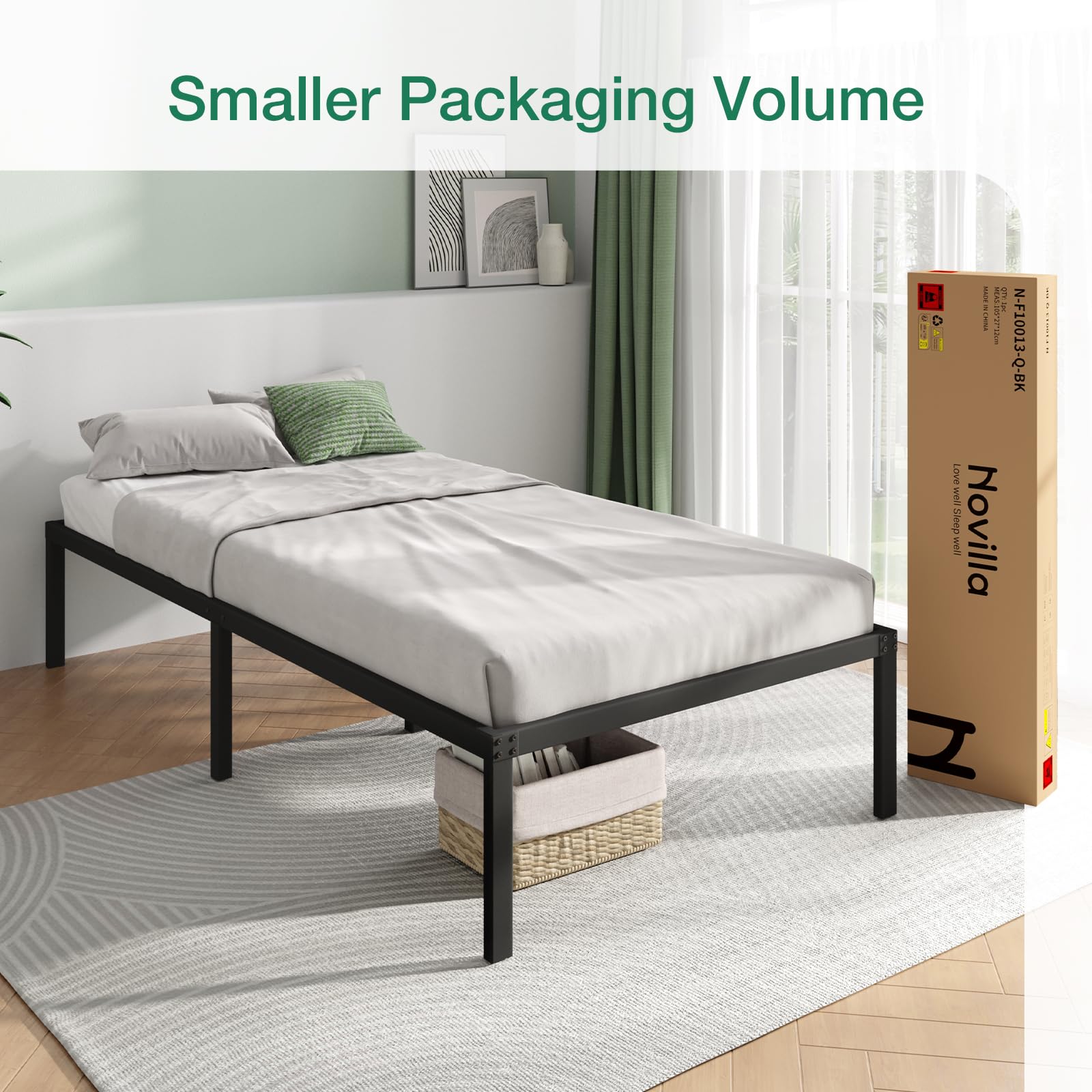 Novilla Twin Bed Frames, 14 Inch Metal Platform Bed Frame Twin Size with Storage Space Under Bed Frames, Heavy Duty Steel Slat Support, No Box Spring Needed, Easy Assembly