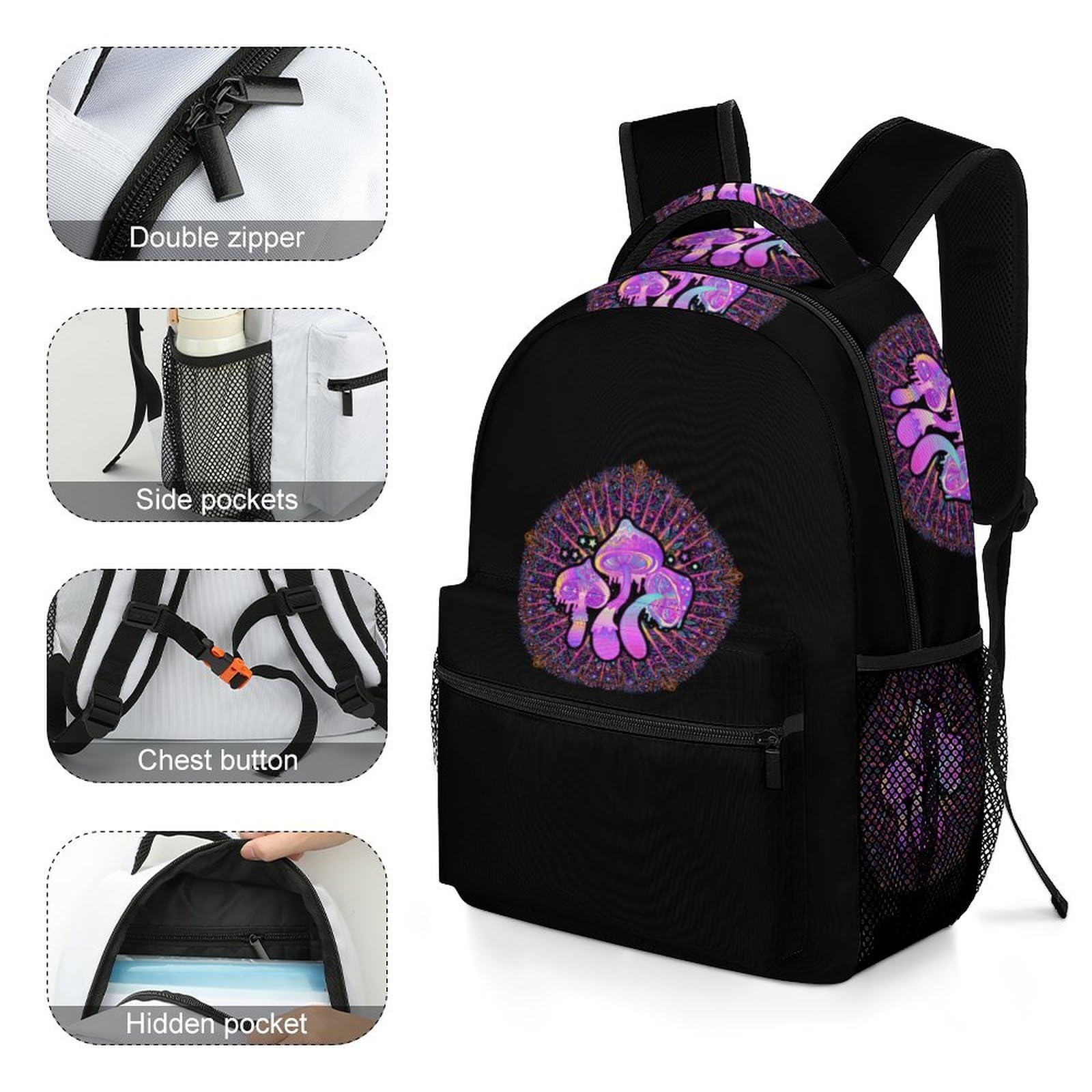 Psychedelic Mushrooms Lightweight Travel Backpack for Unisex Casual Laptop Bookbag for Camping