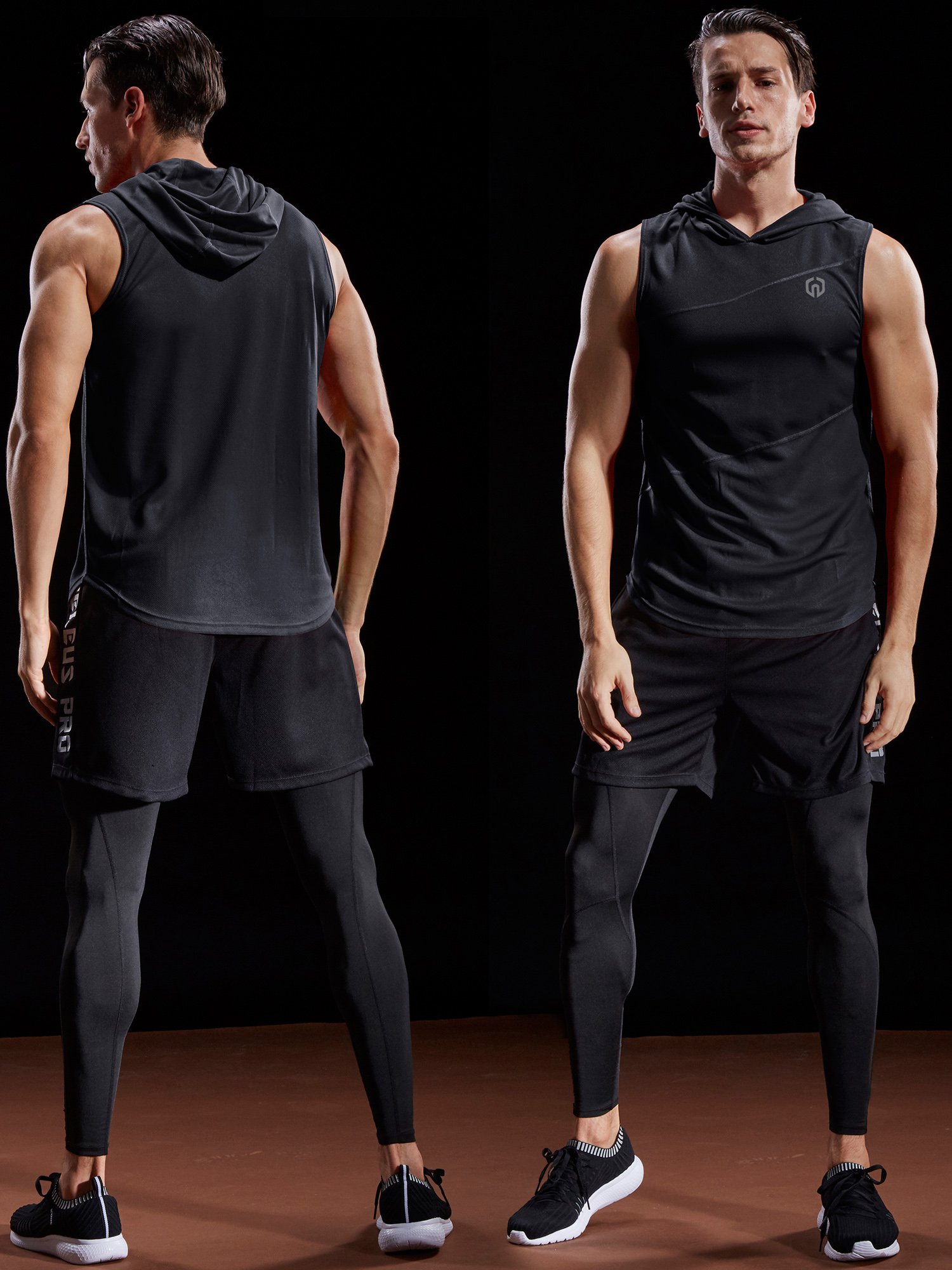 NELEUS 3 Pack Workout Athletic Gym Muscle Tank Top with Hoods,5036,Black,Grey,Navy Blue,US 2XL,EU 3XL