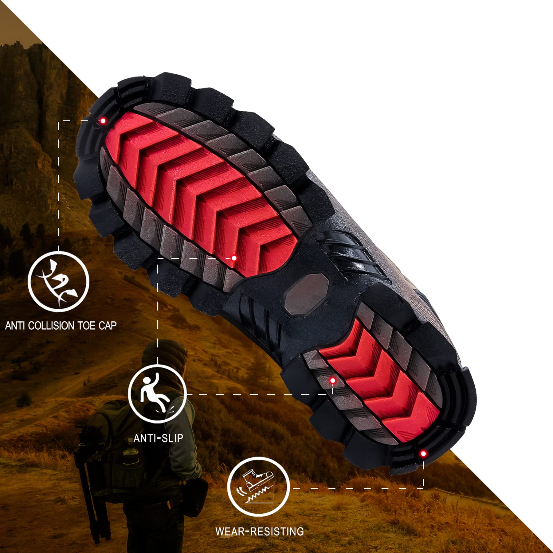 SPUKEP Women Hiking Boots Waterproof Mid Work Shoes Lace Up Walking Trekking Mountain Outdoor, Size 8