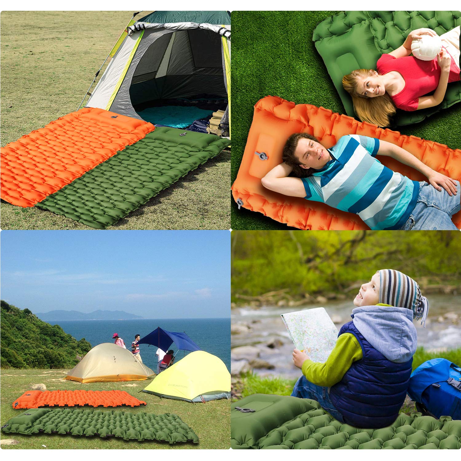 Self-Inflating Sleeping Pad for Camping, Ultralight Sleeping Pads with Pillow for Backpacking,RV, Traveling, Hiking Air Mattress- Lightweight & Compact, Camping Sleeping Mat with Waterproof-Green