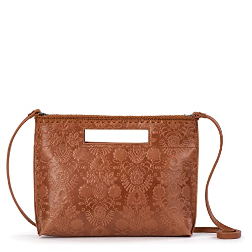 The Sak Womens Linden Leather Crossbody, Tobacco Floral Embossed, One Size US