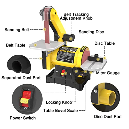 Woodskil Belt Sander, 1 in. x 30 in. Belt Sander and 5 in. Disc Sander, Disc Belt Sander for Woodworking, Bench Sander Upgraded Model