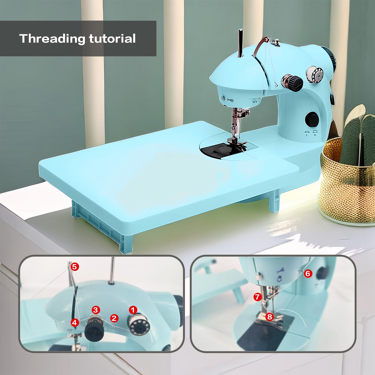 Mini Sewing Machine,small handheld Sewing Machine kit Portable Kids Electric Sewing Machine with Sewing Bag,Easy to Use, LED Light, Fast Stitch Suitable for Clothes,DIY Home Travel 1 (Blue)