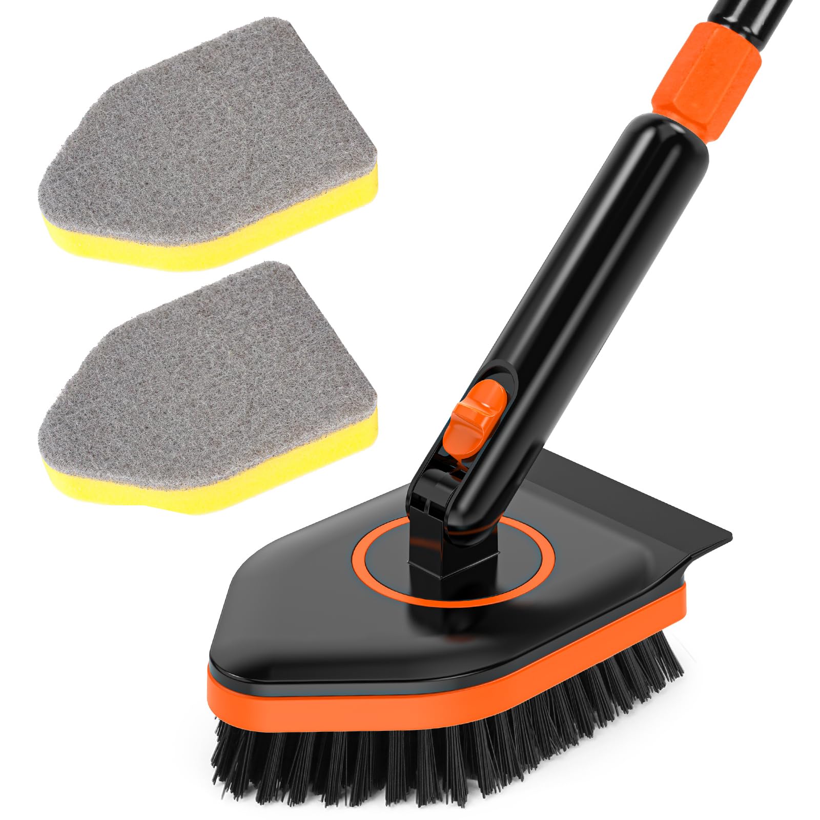 Shower Cleaning Brush, Shower Scrubber for Cleaning with Long Handle Squeegee Brush Stiff Bristles Scrub Brush for Cleaning Bathtub Shower Bathroom Kitchen Toilet Wall Glass Tub Tile Sink