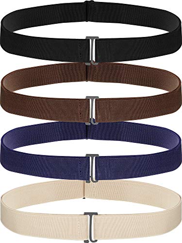SATINIOR 2/3/4 Pack Women Elastic Stretch Belt Invisible Belts with Flat Buckle for Jeans Pants Dresses(Black, Dark Blue, Khaki, Brown,4 Pack)