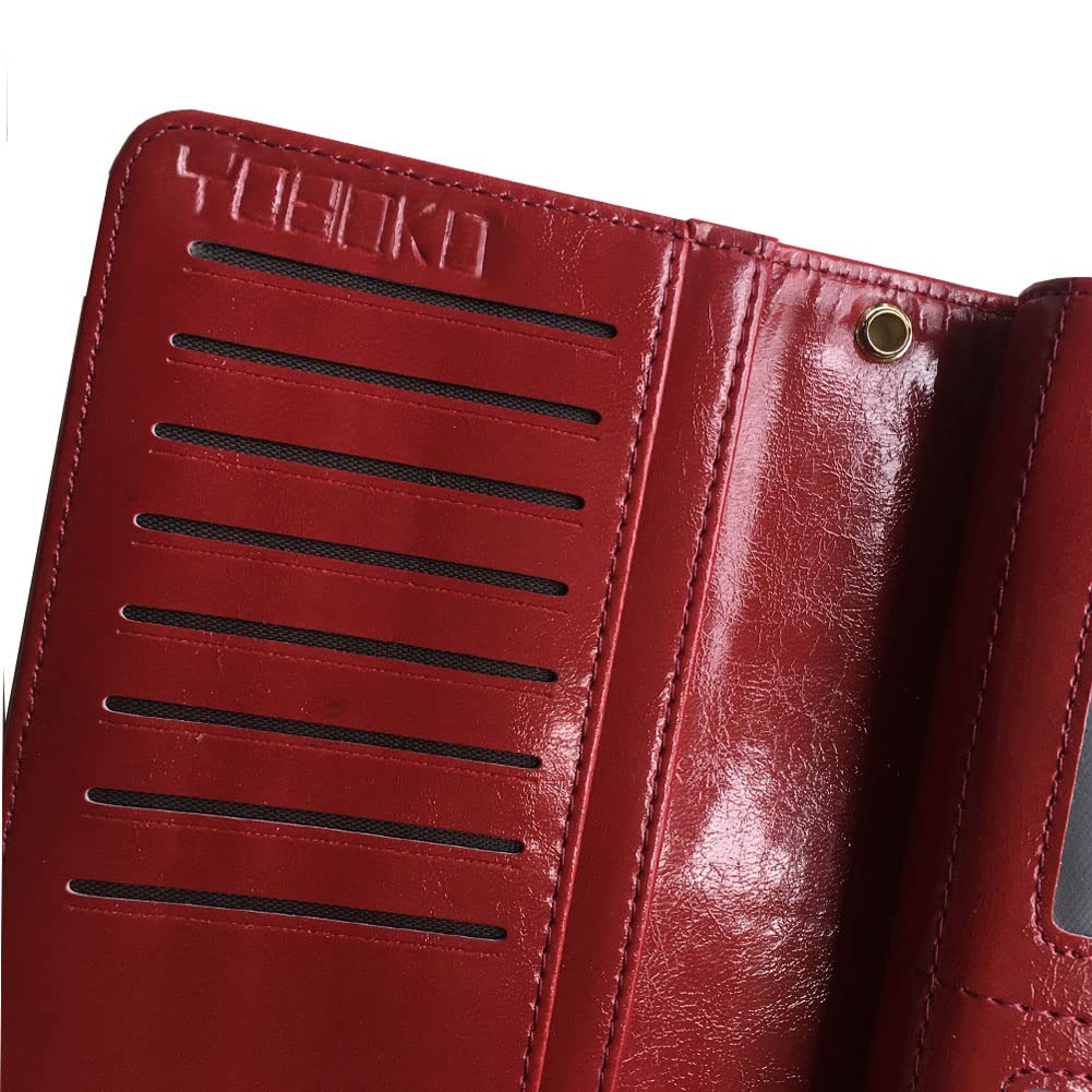 YOBOKO Womens Long Trifold Wallet Large Card Cases Holder Money Organizers (Wine Red)