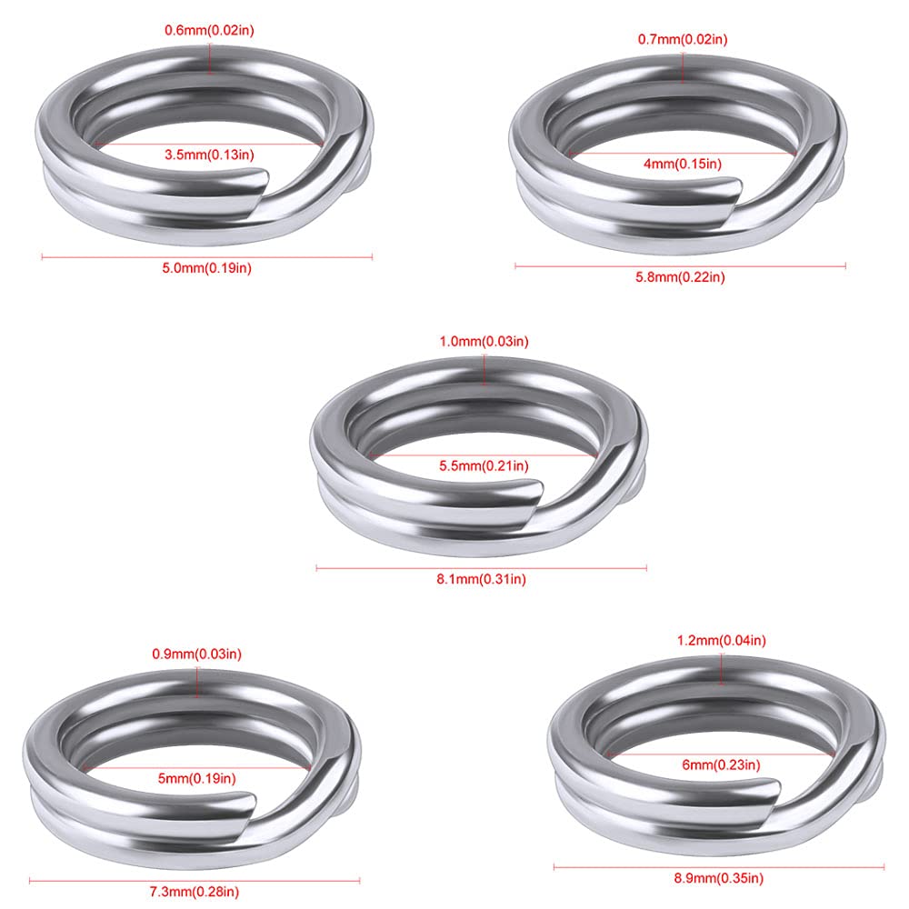 Tsurpcao 300pcs Stainless Steel Fishing Split Rings, High Strength Heavy Duty Fishing Lures Ring, Lure Tackle Connector