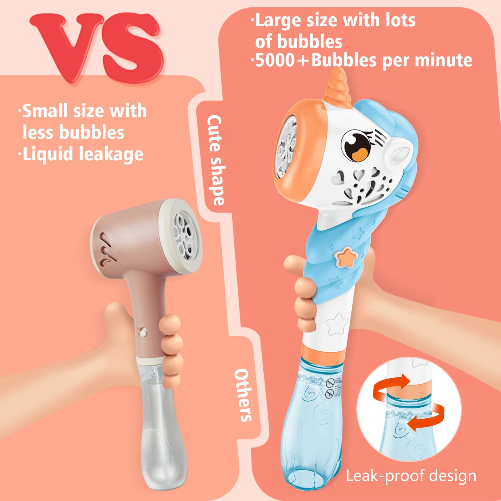 OUYOFI Automatic Bubble Wand for Kids,Chicks Bubble Machine for Toddler,Outdoor Bubble Toy for Age 3-5,Battery Operated Bubble Wand with LED Light & Music