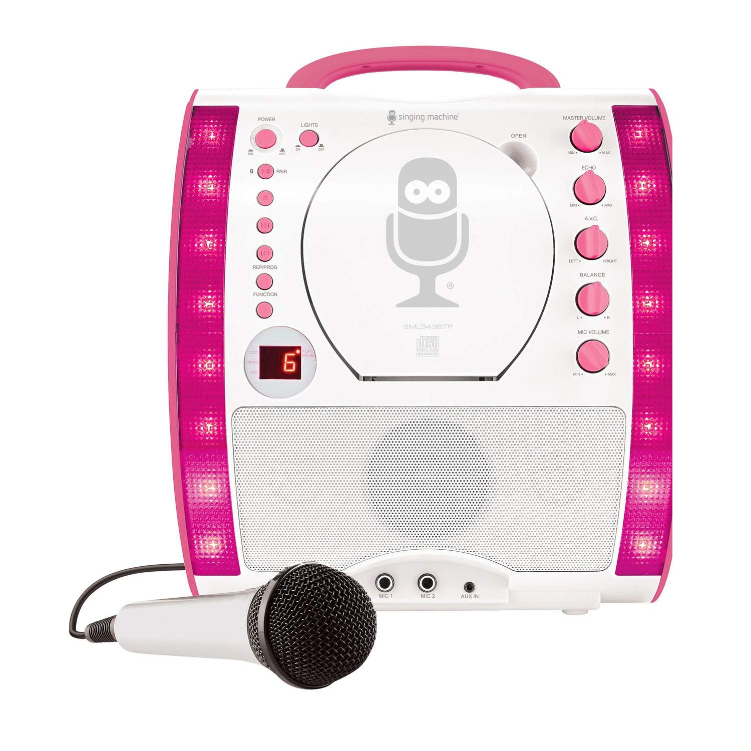 The Singing Machine SML343 Portable CDG + Bluetooth Karaoke System with LED Disco Lights and Microphone - White [Renewed]