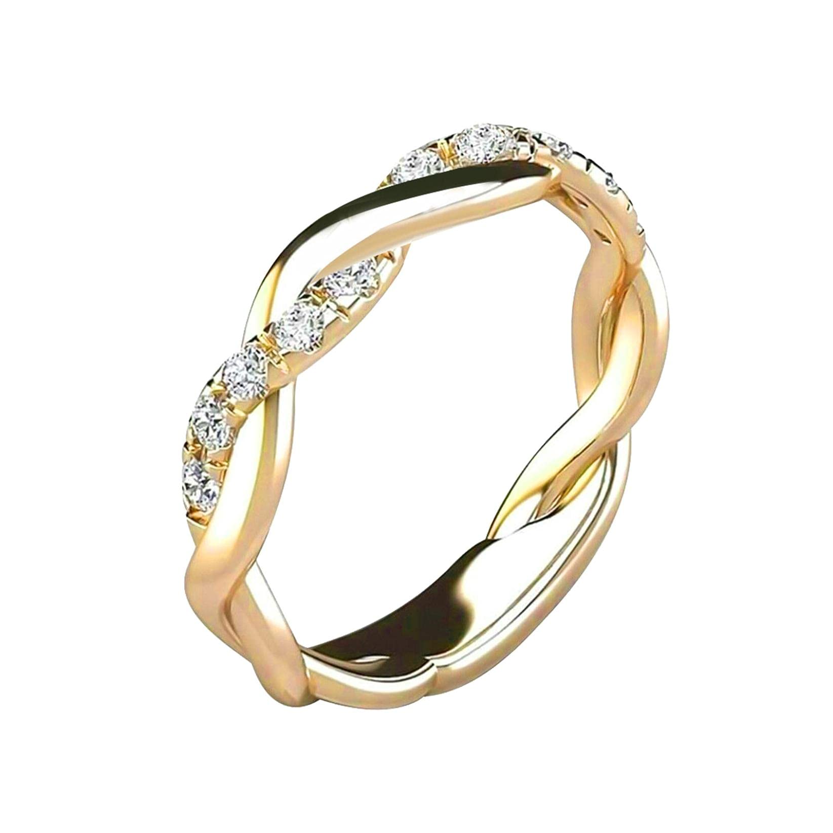 TT&Louis 2PC Ladies Luxury Diamond Ring Set, Bridal Wedding Jewelry Exquisite Zircon Ring (Gold, 8)