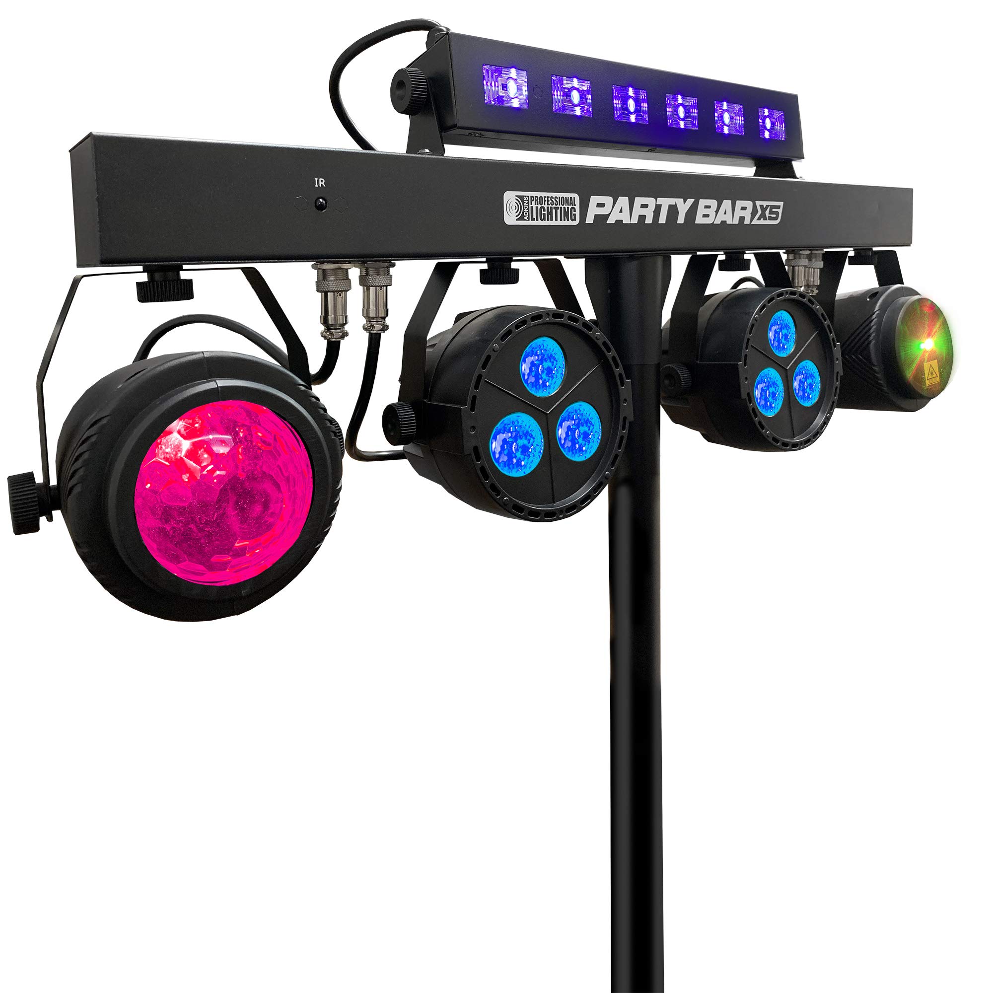 Party Bar X5 - LED DJ Lighting - Stage Lighting - GigBar - Includes Gig Bags Stand, 2 Pars, 2 Effect Lights, Black Light Bar, Strobe and a Remote Control